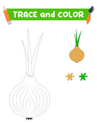Trace and color the vegetables a training sheet Vector Image