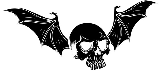 Skull and bat wing on black background Royalty Free Vector