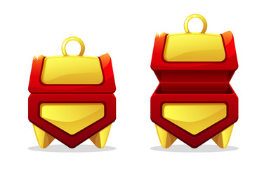 Cartoon set of open chests with treasure inside Vector Image