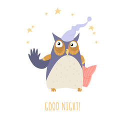 Cartoon blue owl cute night bird Royalty Free Vector Image