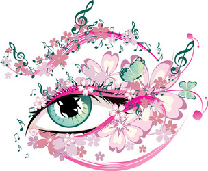 Eye with floral and music notes Royalty Free Vector Image