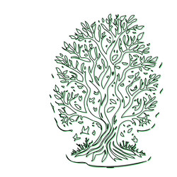 Haunted tree outline sketch green Royalty Free Vector Image