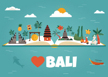 Cartoon with bali landmarks symbols Royalty Free Vector