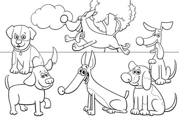 Cartoon dogs and puppies group coloring book page Vector Image