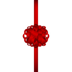 Red gift ribbon with round rosette bow realistic Vector Image