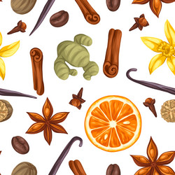 Seamless pattern with various spices Royalty Free Vector