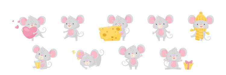 Grey mouse character with huge ears engaged Vector Image