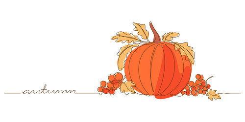 One line drawing of autumn leaves and autumn Vector Image