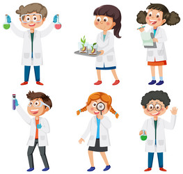 Set different kids wearing white laboratory Vector Image