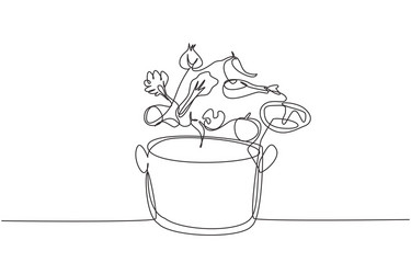 Single one line drawing pot is sprinkled Vector Image