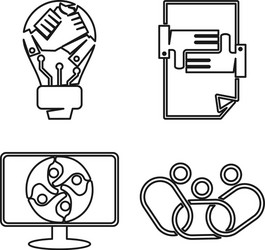 Monitor commitment teamwork together outline logo Vector Image