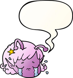 Cartoon alien space girl face crying and speech Vector Image