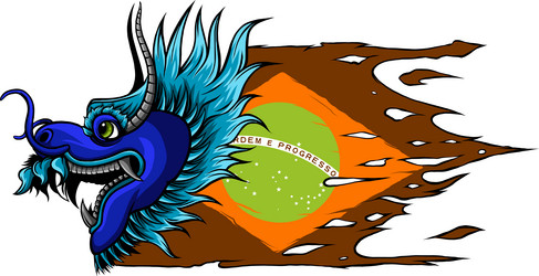 Monochromatic dragon head with brazil flag Vector Image