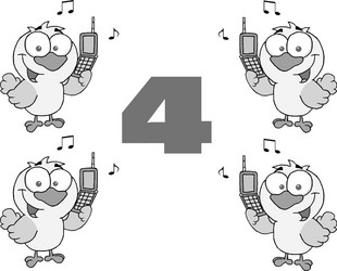 Four calling birds cartoon Royalty Free Vector Image