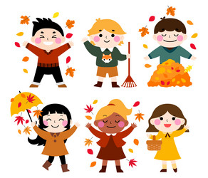 Cute Cartoon Girl with Autumn Leaves Royalty Free Vector