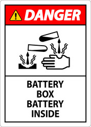 Danger battery box battery inside sign with symbol
