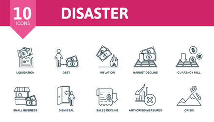 Disaster set icon editable icons theme Royalty Free Vector