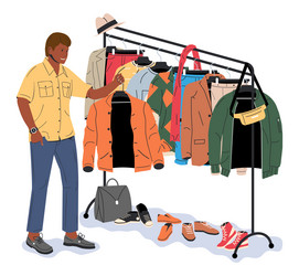 Denim clothing jeans garments hanging on hanger Vector Image