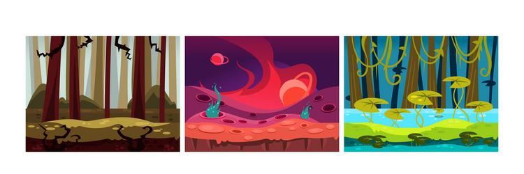 Mobile game horizontal backgrounds and scenery Vector Image