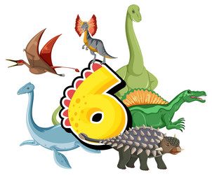 A dinosaur with number six cartoon Royalty Free Vector Image