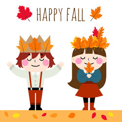 Happy children jumping on autumn background Vector Image