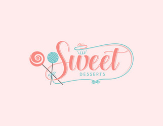 Delicious dessert logo design with sweet cupcake Vector Image
