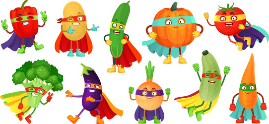 Vegetables superheroes flat characters Royalty Free Vector