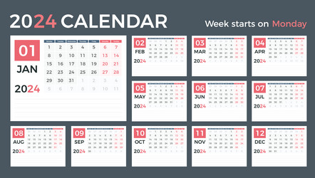 2024 2025 and 2026 calendar set week start Vector Image