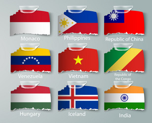 Realistic set flags paper countries Royalty Free Vector