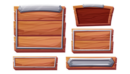 Wood panel with metal border frame in cartoon Vector Image