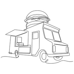 Continuous line drawing truck with fast food Vector Image