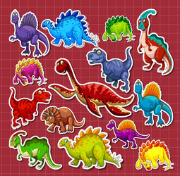 Sticker set with different types of dinosaurs Vector Image