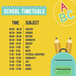 Back to school poster template time table Vector Image
