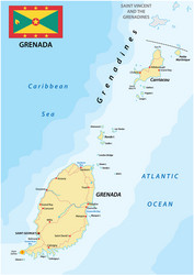Grenada administrative map with flag Royalty Free Vector