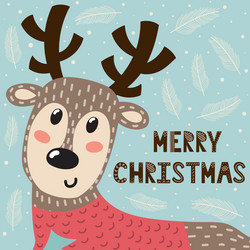 Cute deer with a scarf christmas background Vector Image