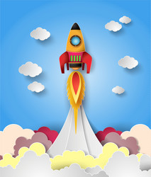 Cartoon rocket smoke trail with fire and steam Vector Image