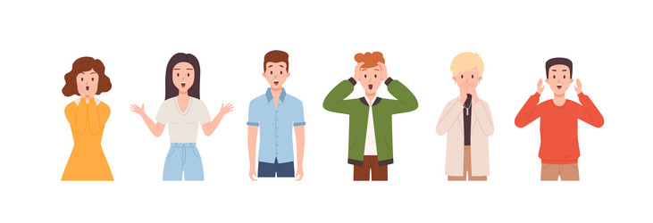 Surprised diverse people set flat Royalty Free Vector Image