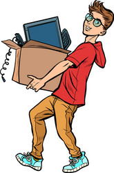 Delivery team carrying desk and cartons poster Vector Image