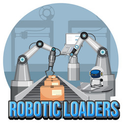 Packaging process concept with robotic loaders Vector Image
