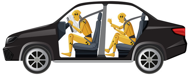 Crash test dummy with broken car Royalty Free Vector Image