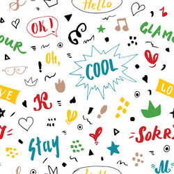 Doodle seamless pattern hand drawn pop art signs Vector Image