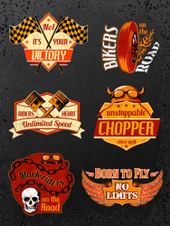 Motorcycle bike labels set Royalty Free Vector Image