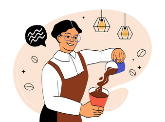 Barista men and woman making coffee isolated round