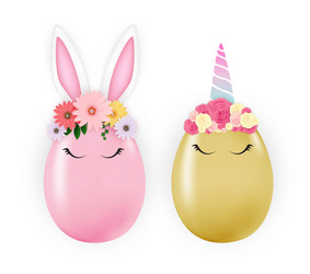 Cute unicorn head and eyes with flower Royalty Free Vector