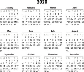 Mockup simple calendar layout for 2020 year week Vector Image