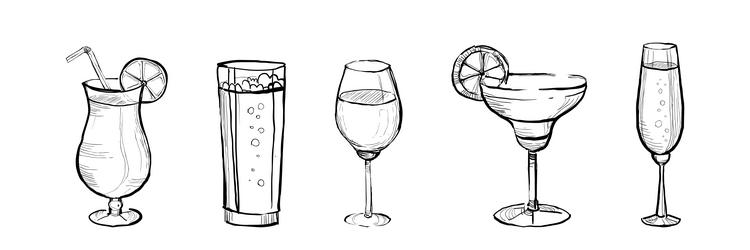 Different drink and beverage hand drawn sketch Vector Image