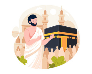 Islamic hajj pilgrimage a man and woman Royalty Free Vector