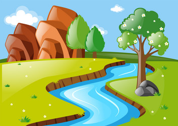 Nature scene with river and field Royalty Free Vector Image