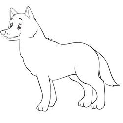 Cartoon style little wolf cub is drawn in outline Vector Image