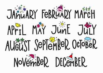 January to december month comic style lettering Vector Image